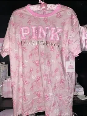 Tops | Pink X Loveshackfancy S Campus Pink Beaux Icons Tee | Poshmark